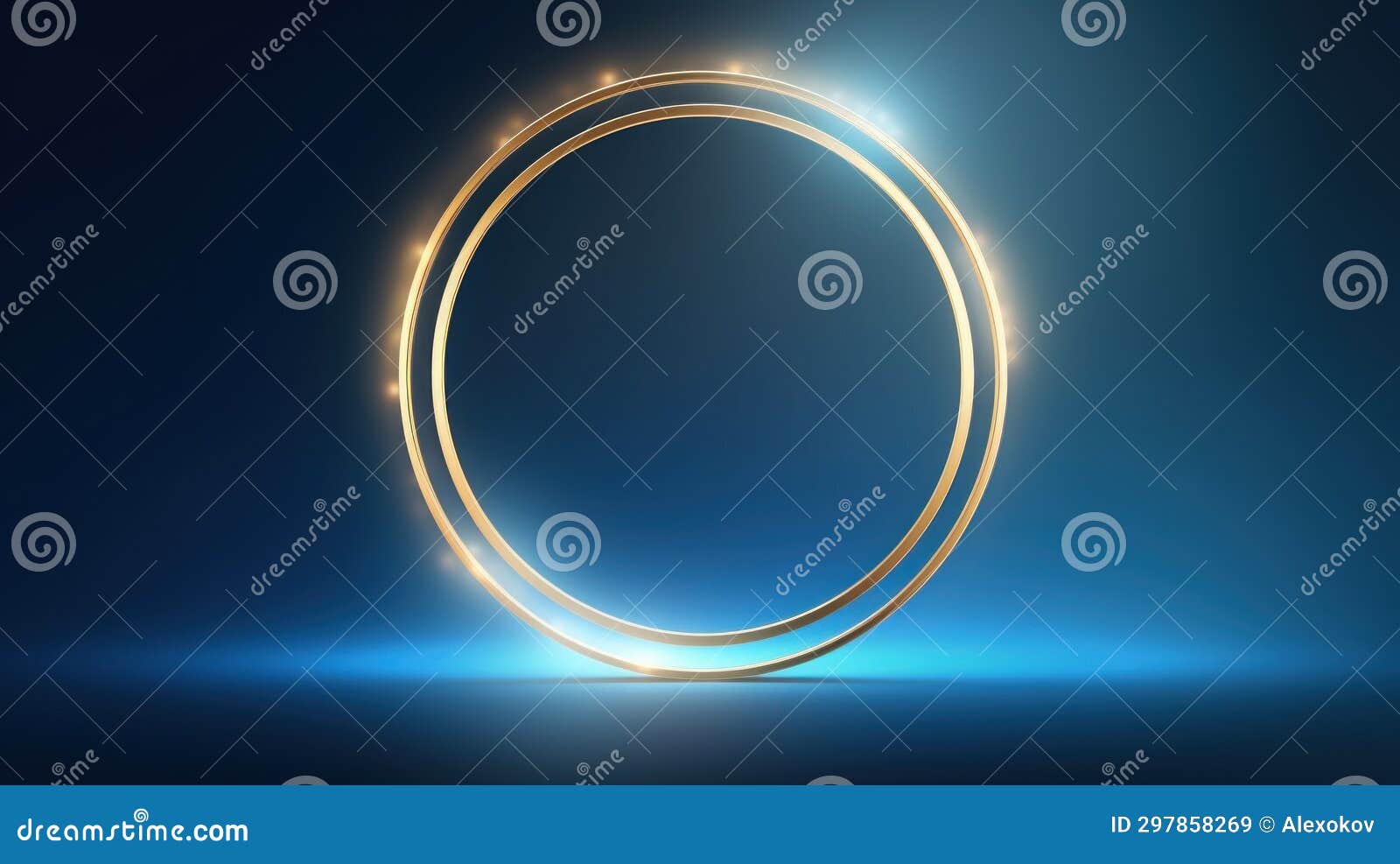Glowing Golden Oval Frame on Dark Blue Background. Illustration Stock ...