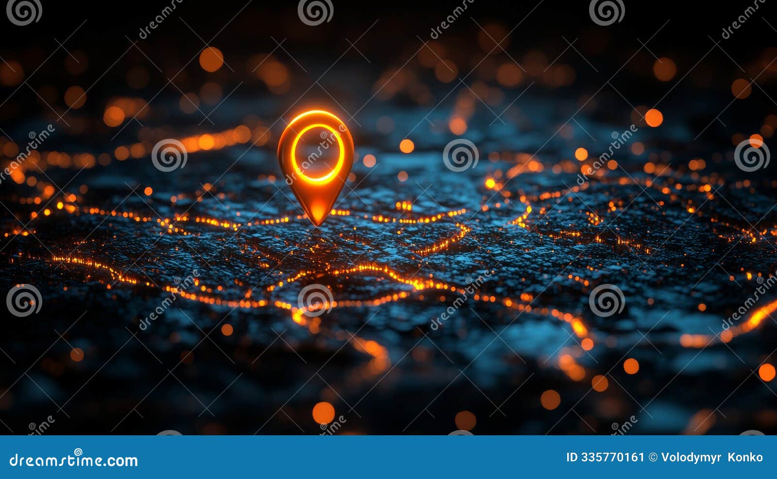Glowing Gps Pin on Digital Map, Night View. Futuristic Navigation and ...