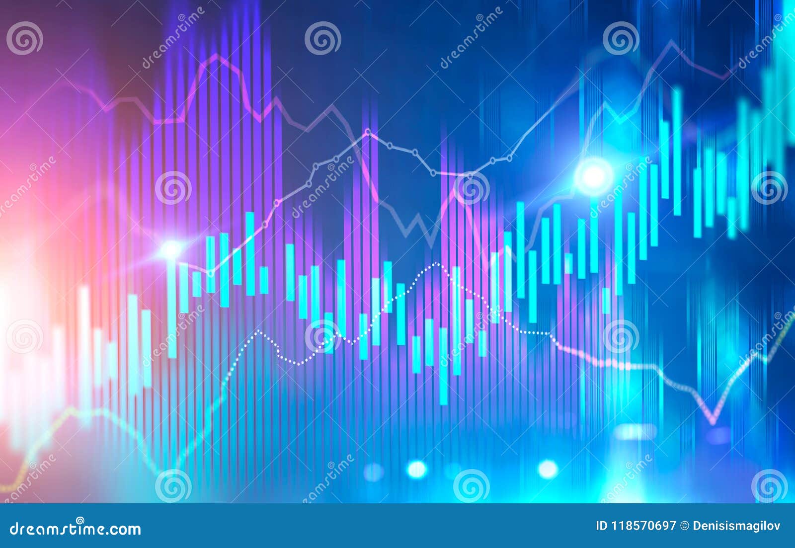 Glowing Graphs Against Blurred Blue Background Stock Illustration ...