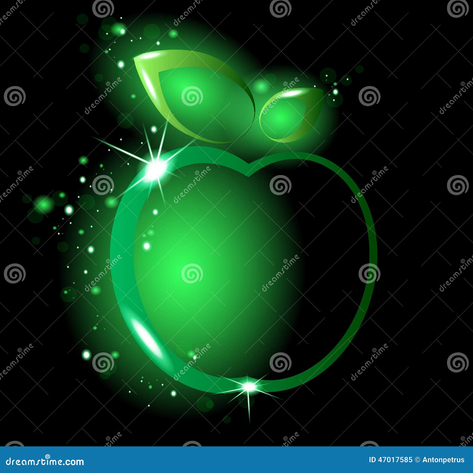 Glowing green apple stock vector. Illustration of leaf - 47017585