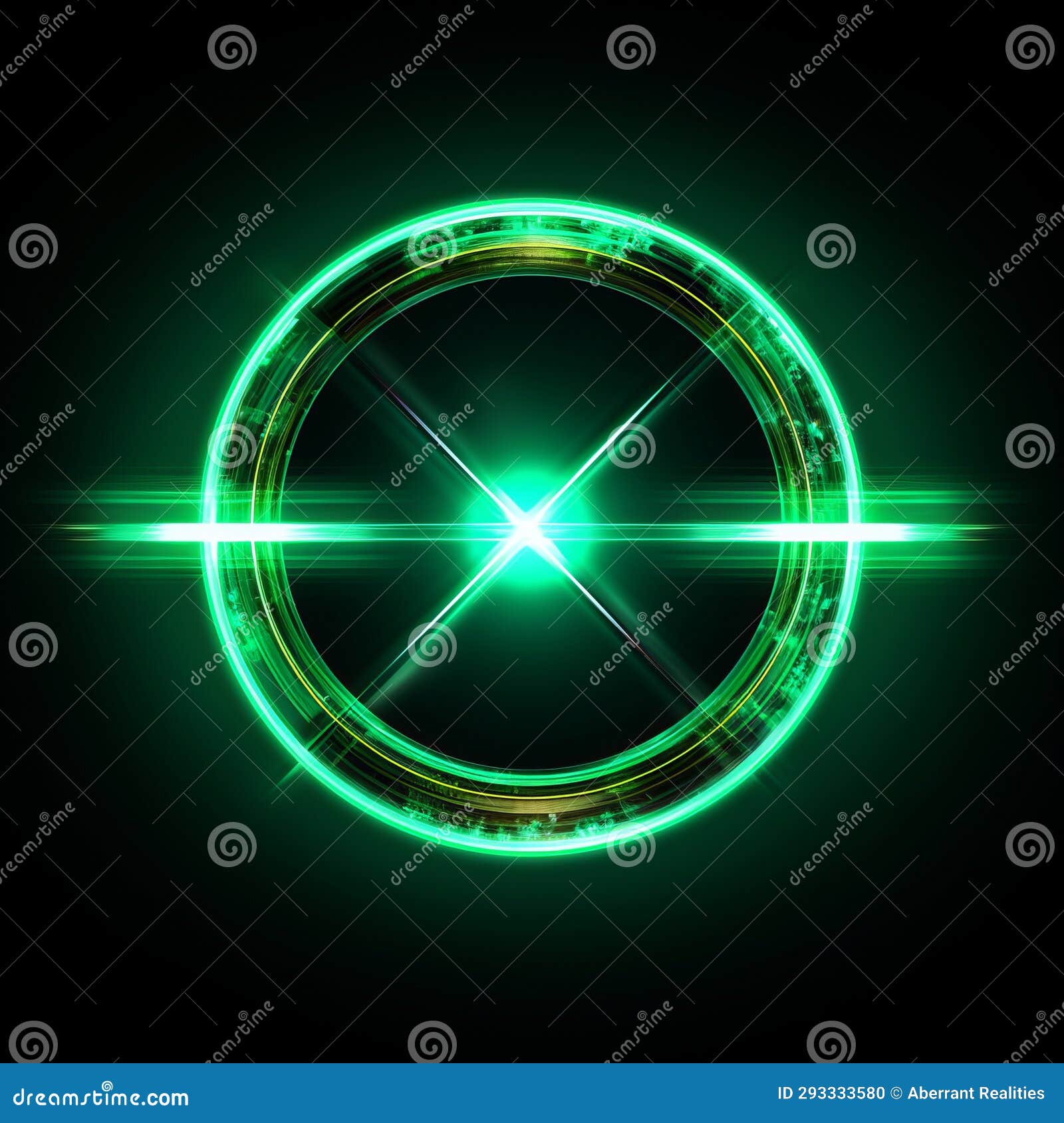 A Glowing Green Circle on a Black Background Stock Illustration ...