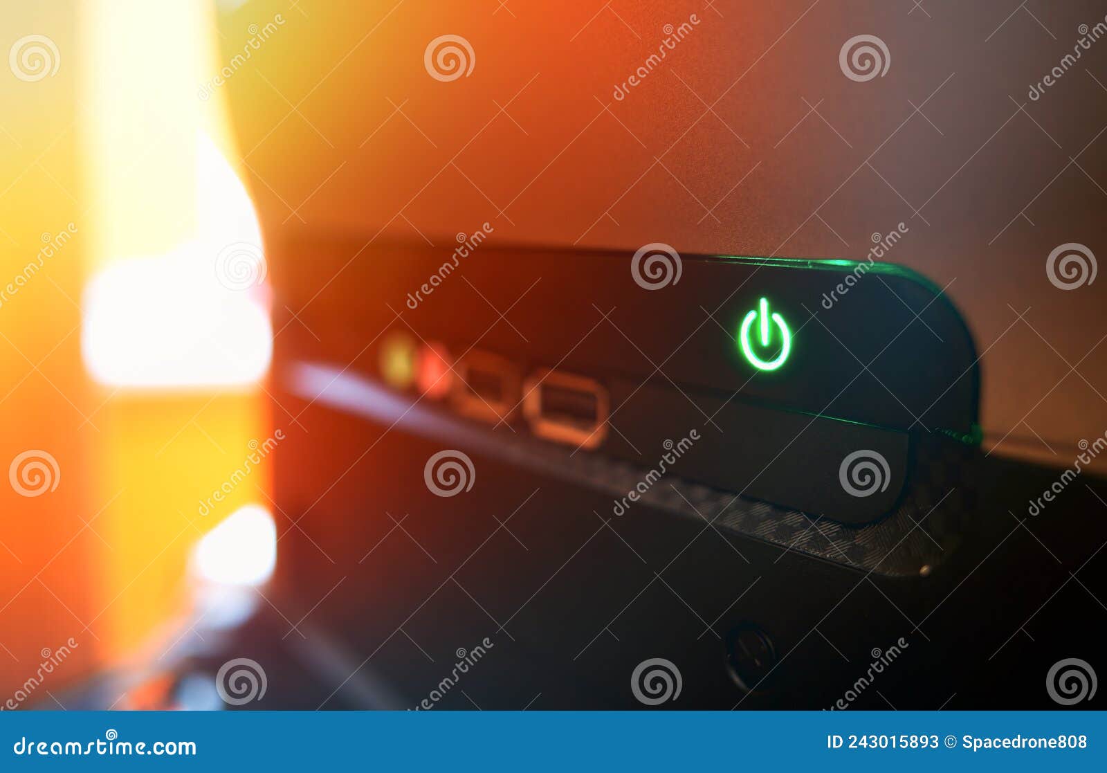 Glowing Green Computer Power Button Stock Image - Image of office ...