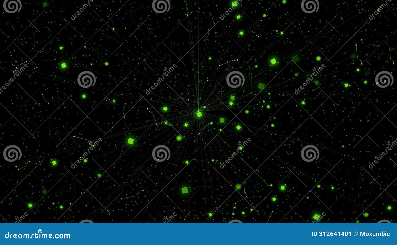 Glowing Green Geometry Line Connection Particles Wave Moving Digital ...