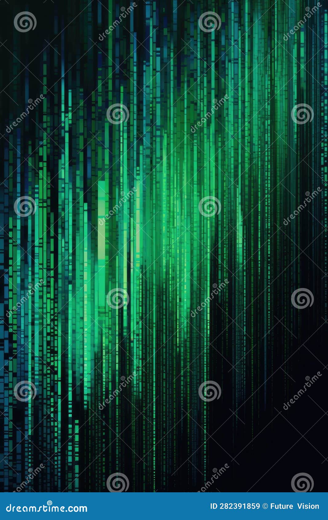 Glowing Green Interference Lines and Pixels on Black, Created Using ...