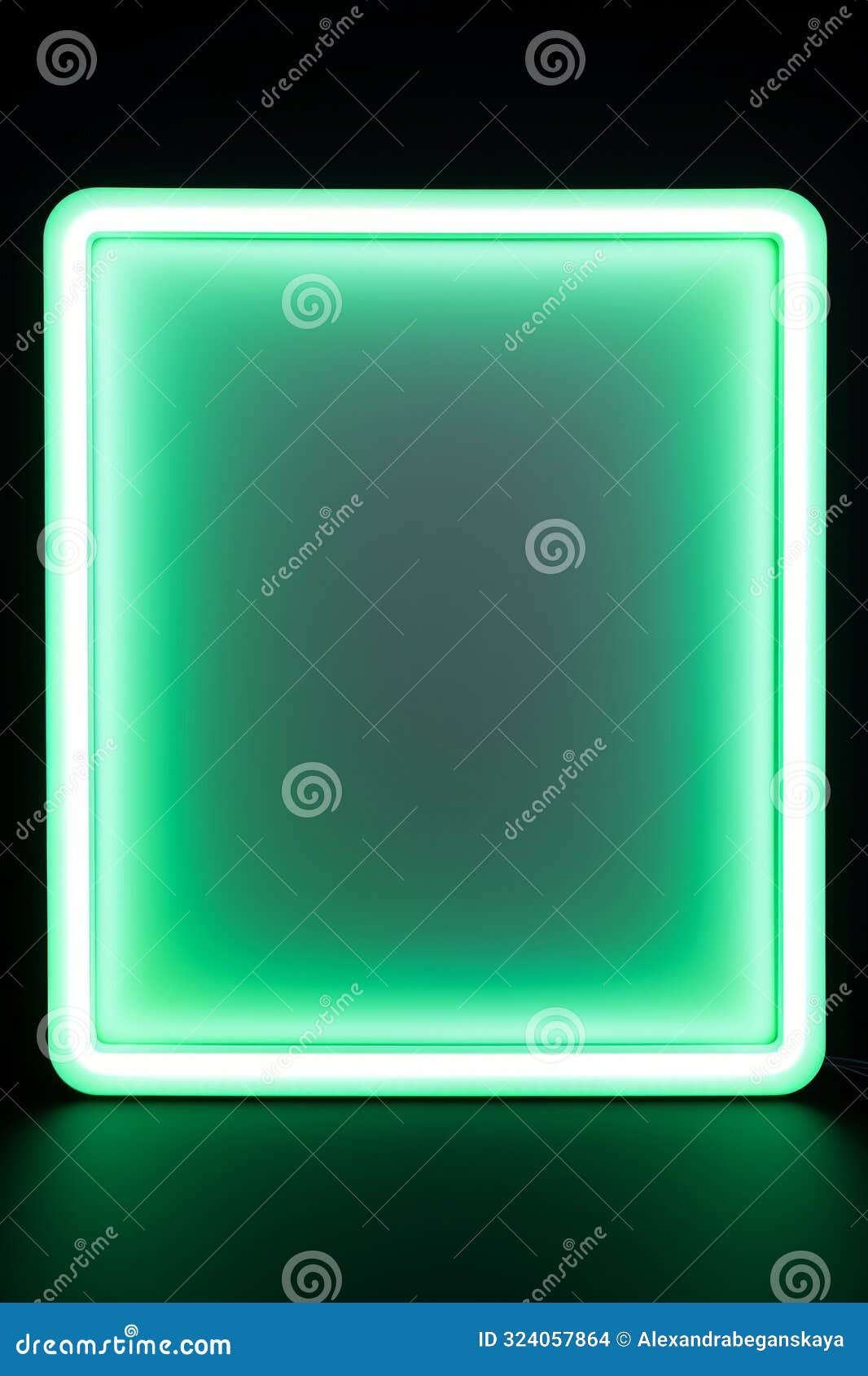Glowing Green Neon Rectangle Frame on Black Background Stock ...