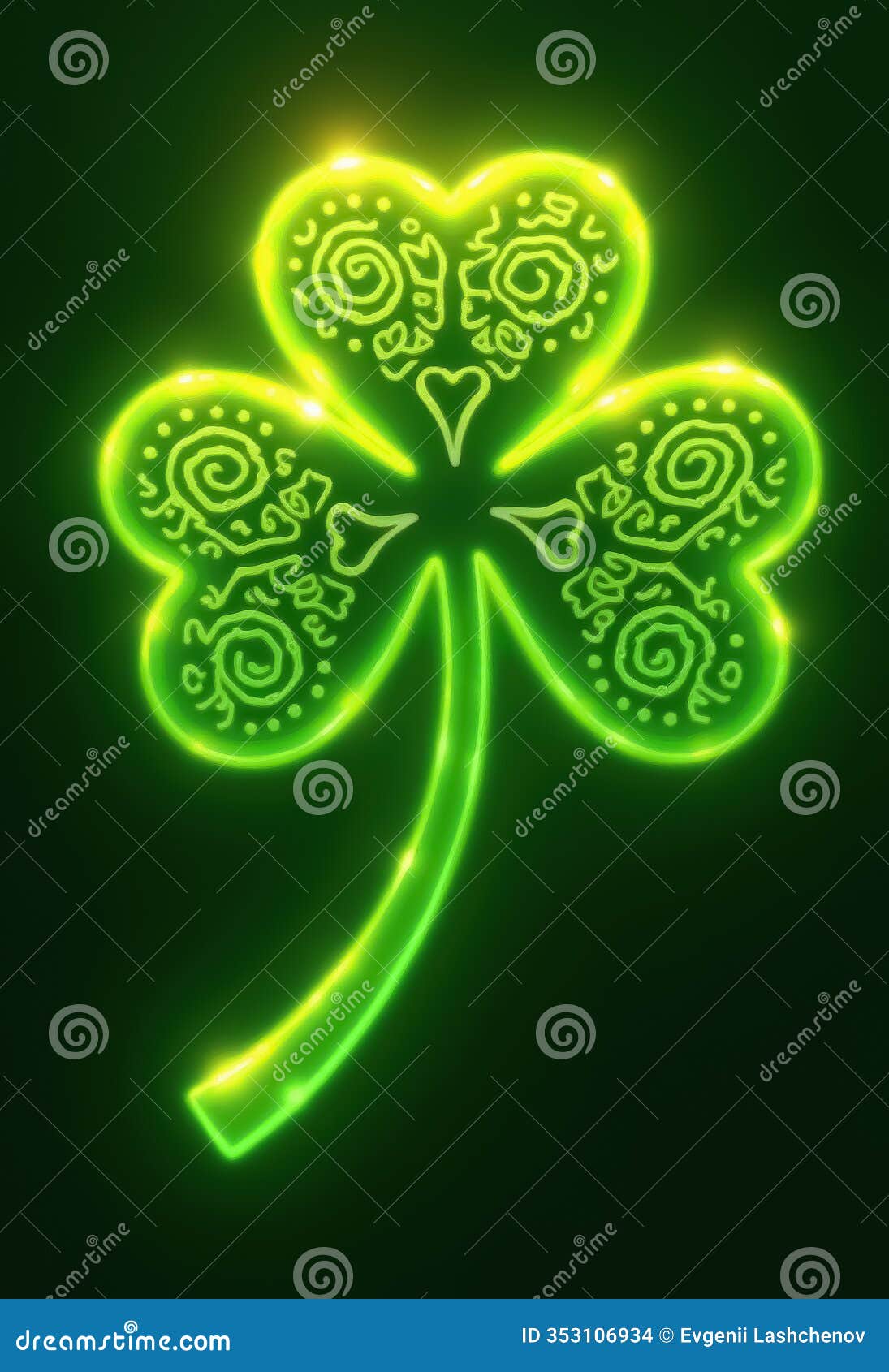 Glowing Green Neon Shamrock with Intricate Patterns on a Dark ...