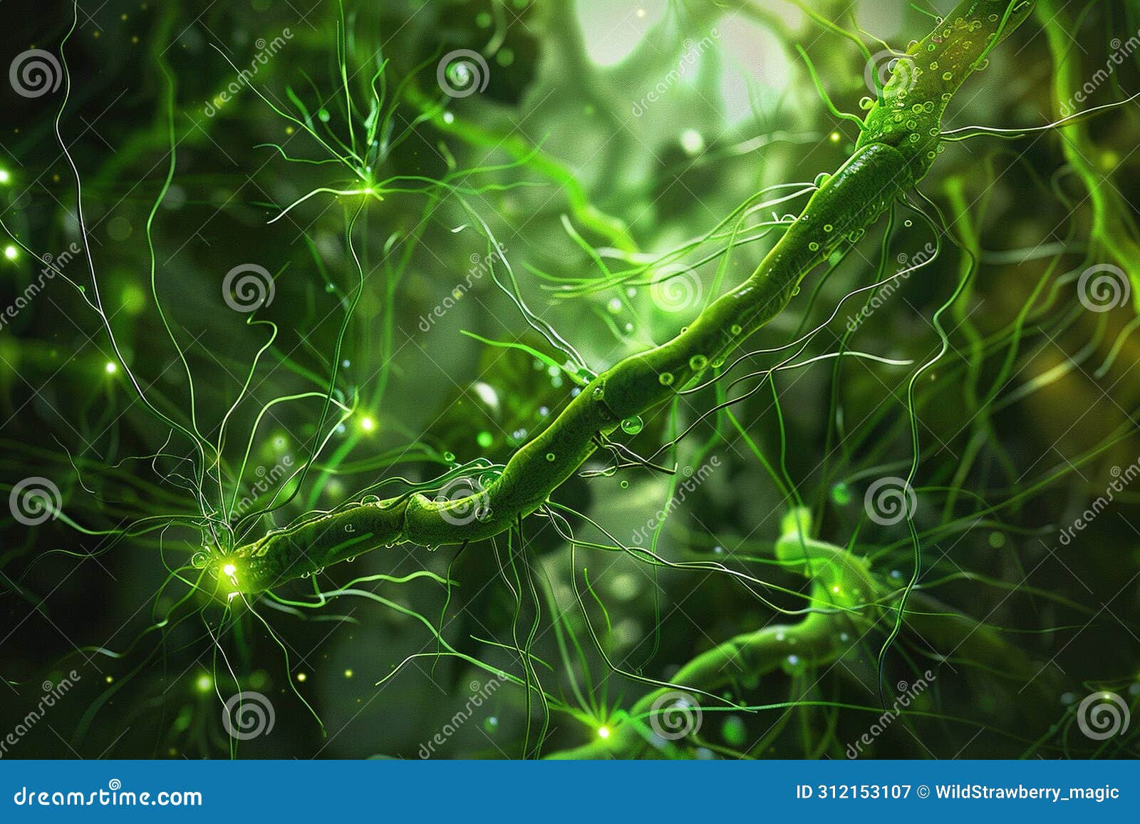 Glowing Green Neuron-like Botanical Structures. Scientific ...