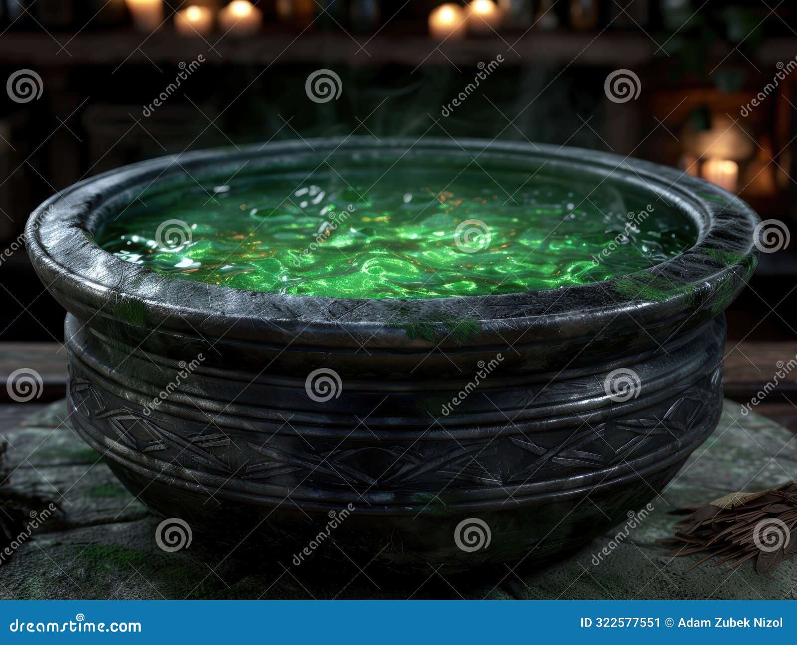 Glowing Green Potion in a Dark Cauldron Stock Illustration ...