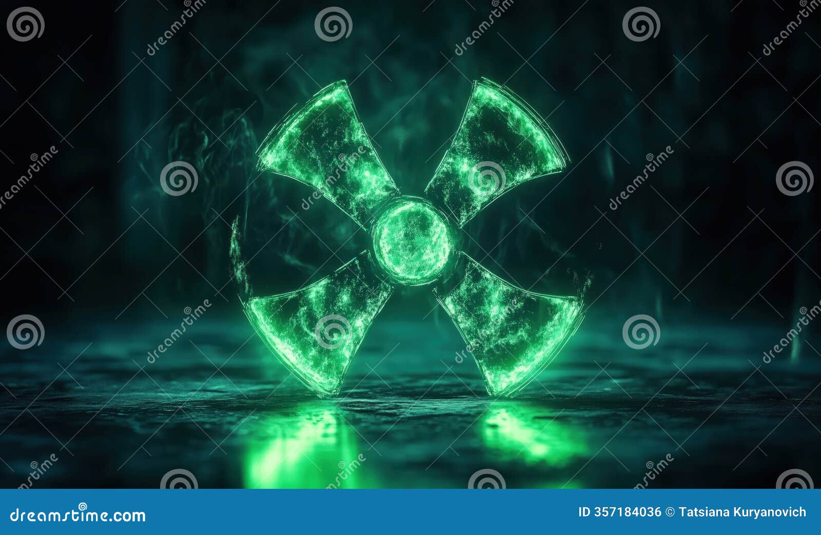 Glowing Green Radiation Symbol with Smoke Effect on Dark Background ...