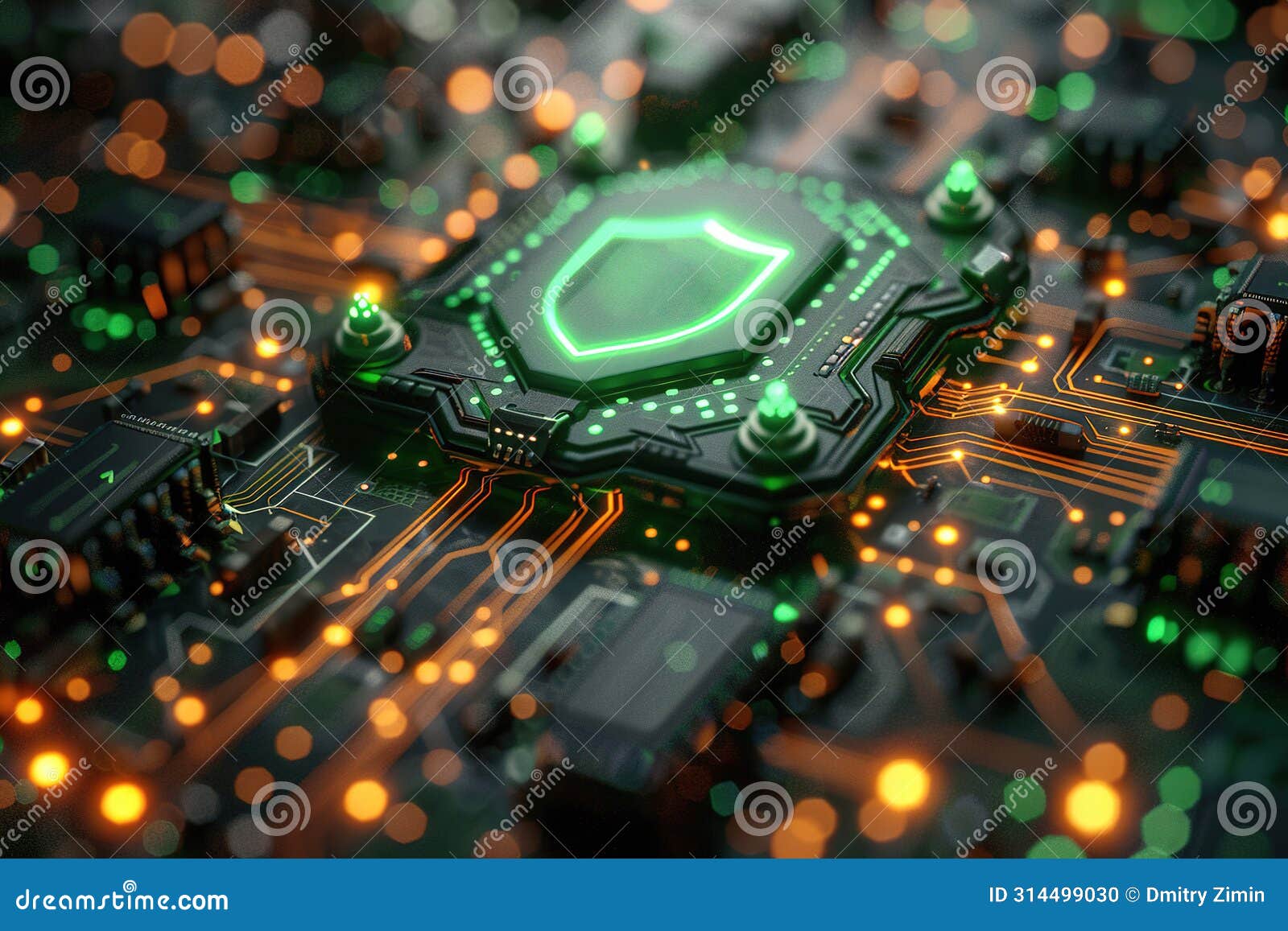 Glowing Green Shield Icon on Digital Background Representing Security ...