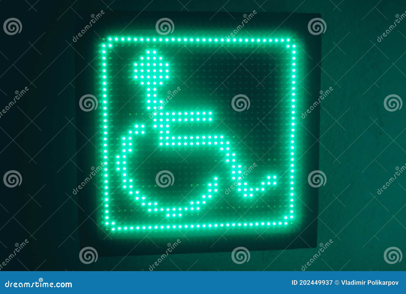 Glowing Green Sign Disabled on a Black Background Stock Image - Image ...