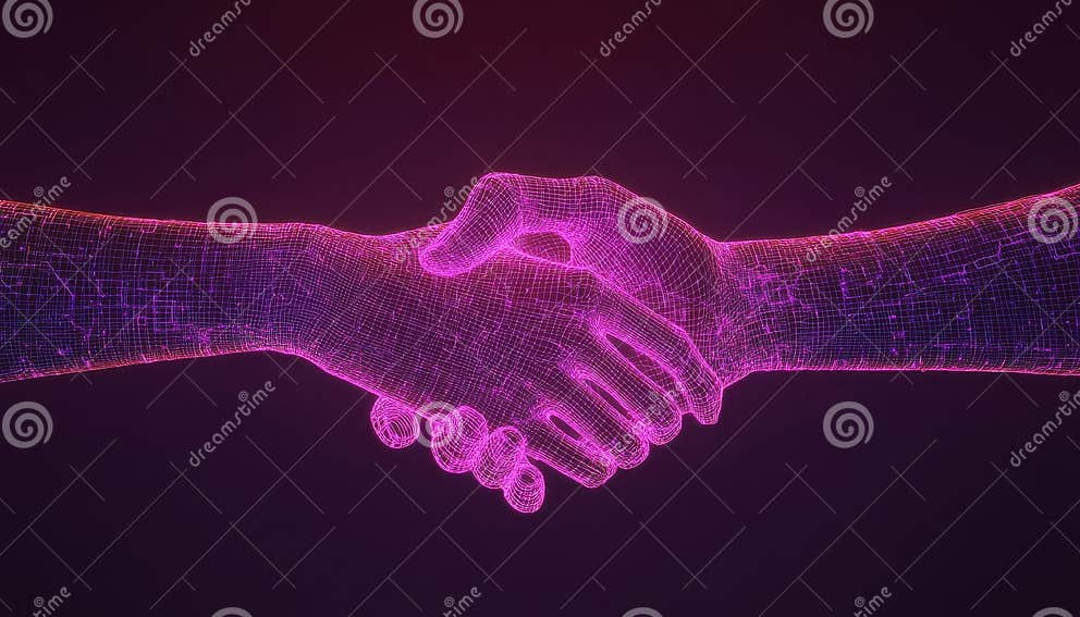 Glowing Hands in a Handshake Symbolizing Trust and Technology Stock ...