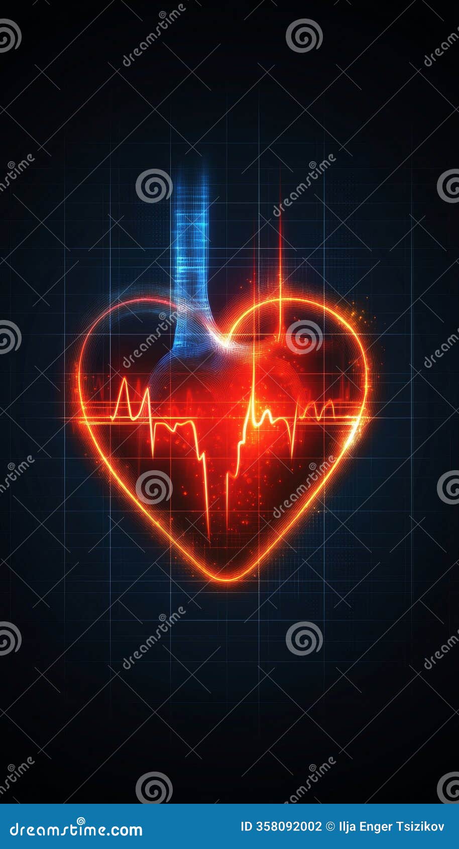 Glowing Heart Icon on Grid Background, with EKG Line, Modern Love ...