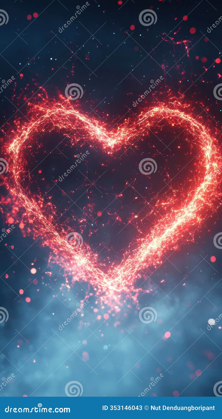 Glowing Heart Shape with Sparks and Particles in Dark Background Stock ...