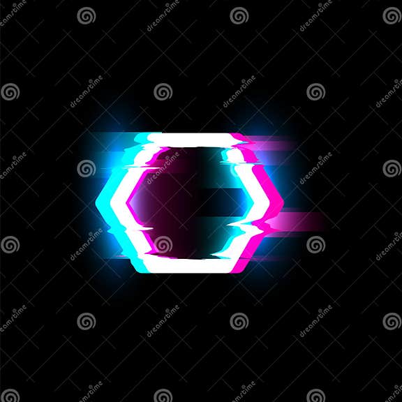 Glowing Hexagon with Glitch and Digital Noise Effect, Vector ...