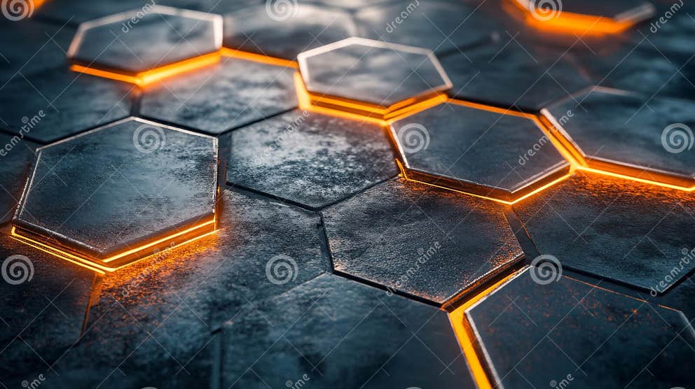 Glowing Hexagon Pattern Metal Texture Background Stock Illustration ...