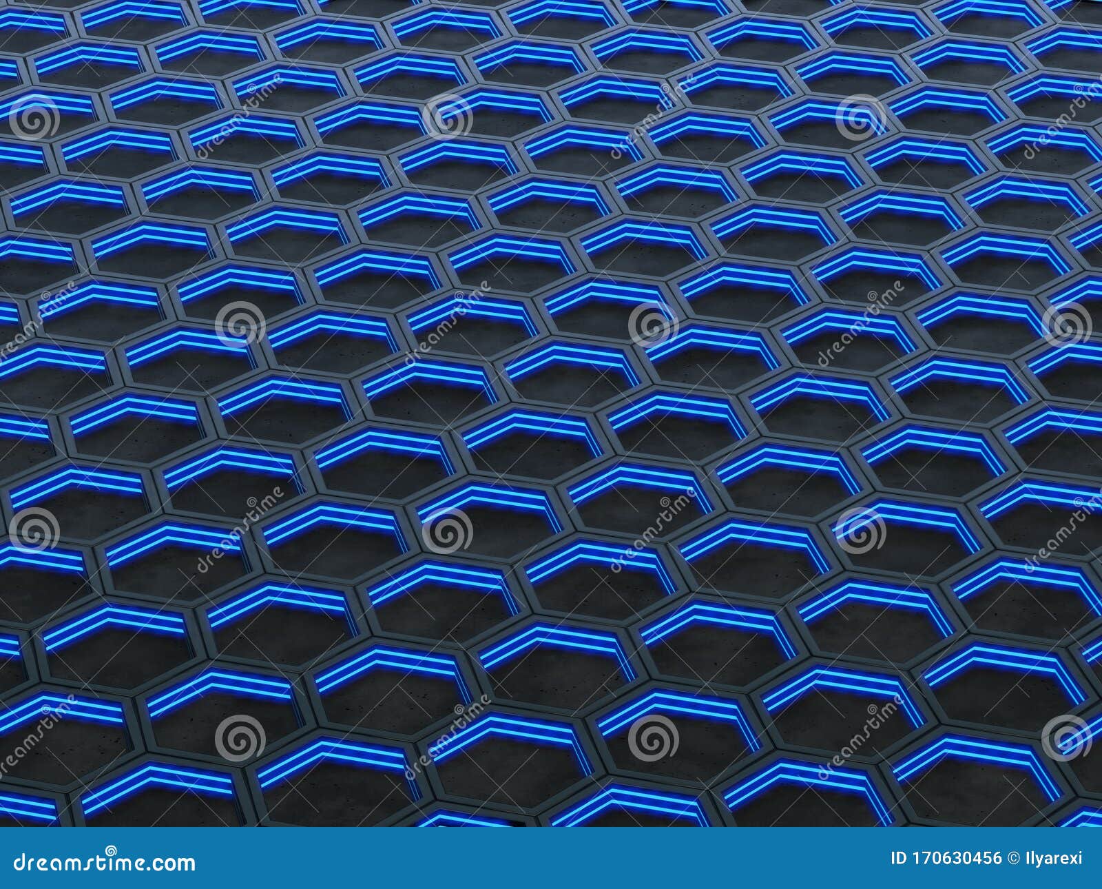 Glowing Hexagonal Cells on a Gray Background. Abstract Background with ...