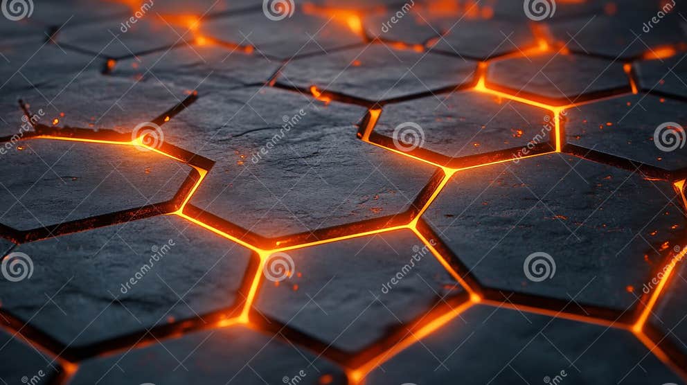 Glowing Hexagonal Lava Stone Texture Background Stock Illustration ...
