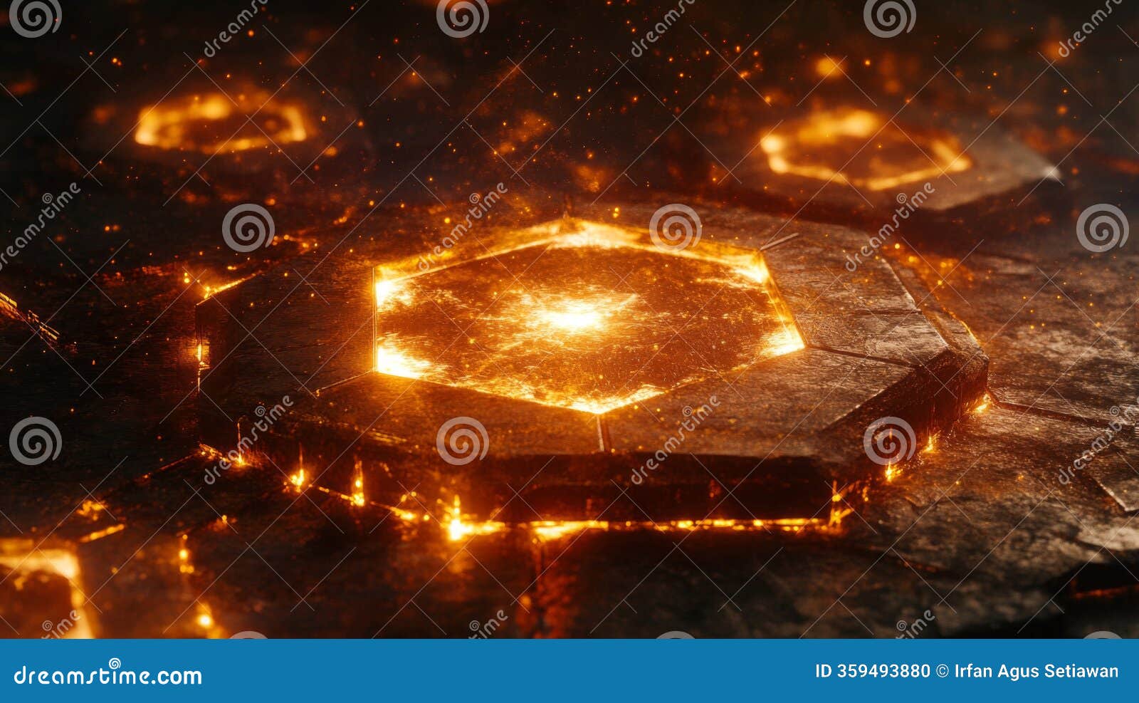 Glowing Hexagonal Stone with Fiery Energy Stock Illustration ...