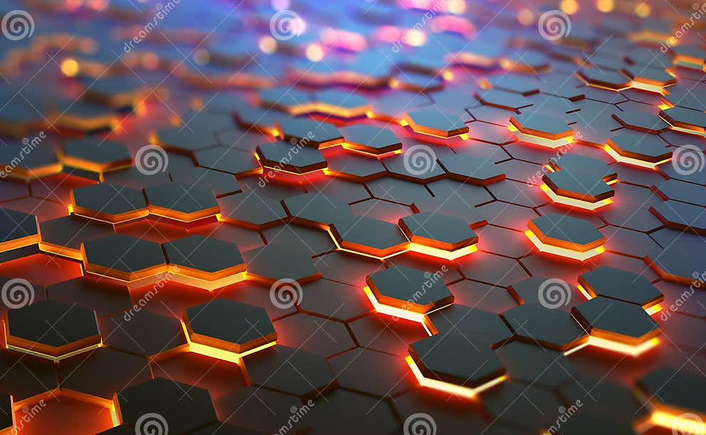 Glowing Hexagons in Abstract Technological 3D Illustration. the Concept ...