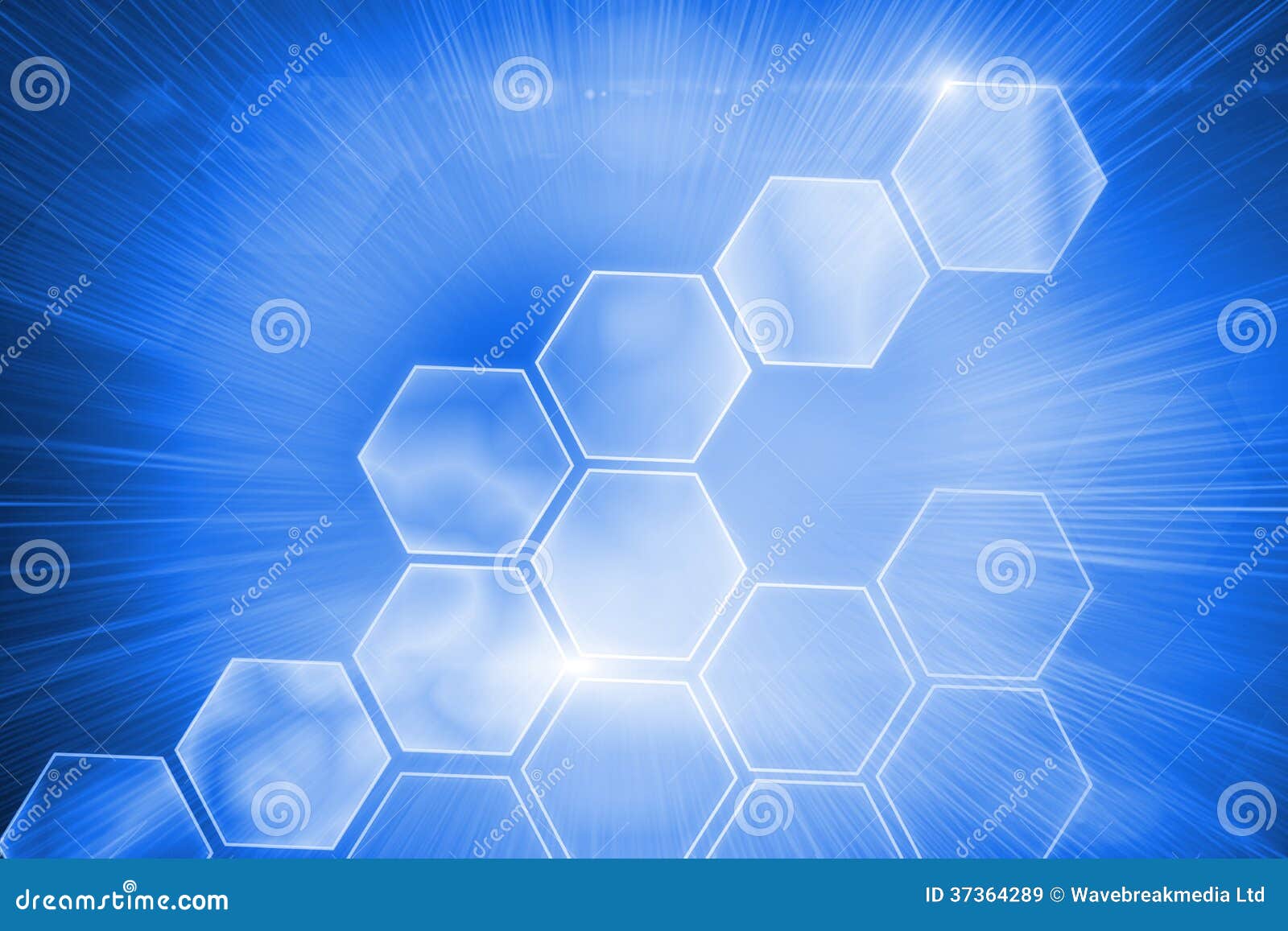 Glowing Hexagons on Blue Background Stock Illustration - Illustration ...