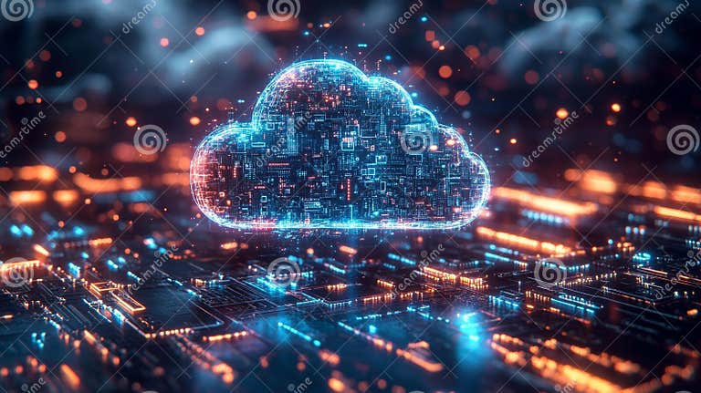 Futuristic Cloud Computing Visualization Generative AI Stock Illustration - Illustration of high ...
