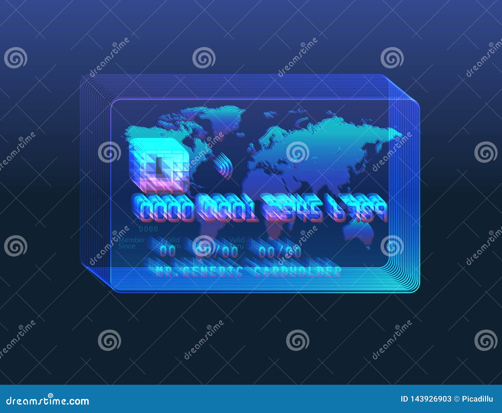Glowing Holographic Virtual Digital Plastic Card, Concept Illustration ...