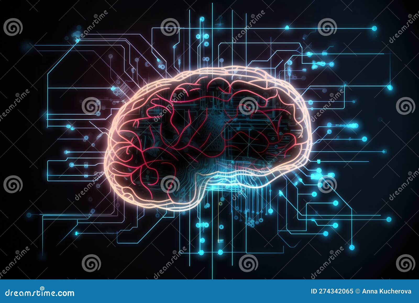 Glowing Human-computer Brain Connected With Wires, AI Concept ... Glowing Human-computer Brain Connected With Wires, AI Concept ...