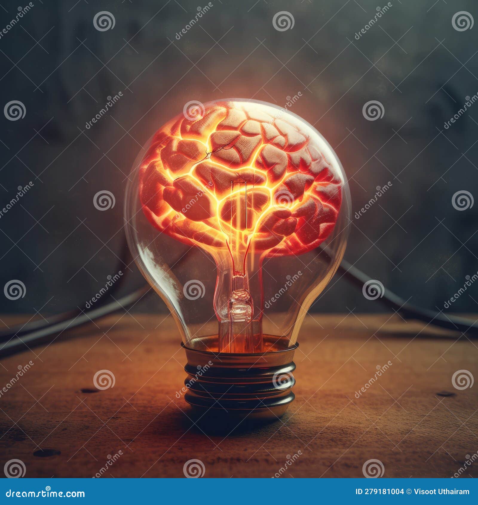 Glowing Human Brain with Left and Right Cerebral Inside the Electric ...