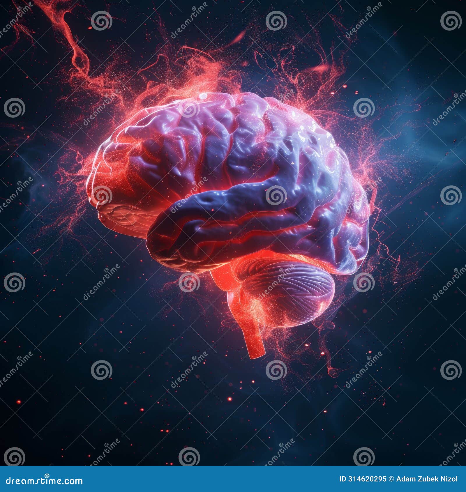 Glowing Human Brain with Neural Activity Sparks Stock Illustration ...