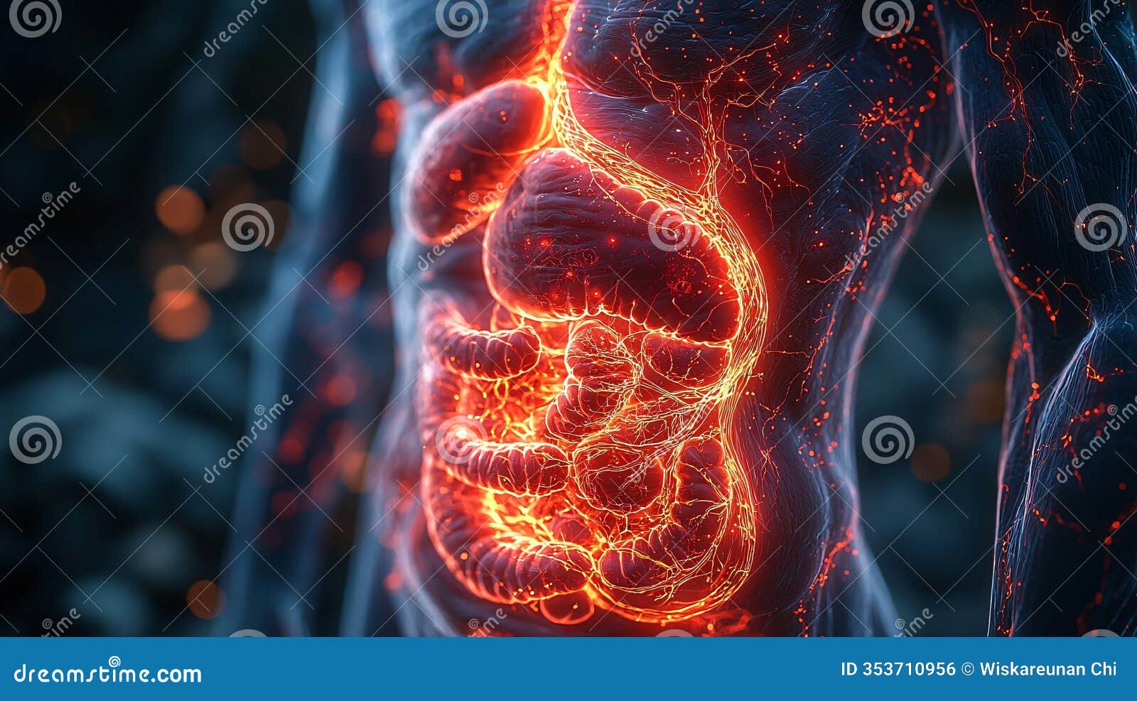 Glowing Human Digestive System Anatomy Internal Organs 3D Render AI ...