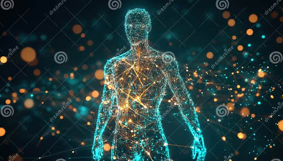 Digital Human Figure with Glowing Lines and Particles for Data ...
