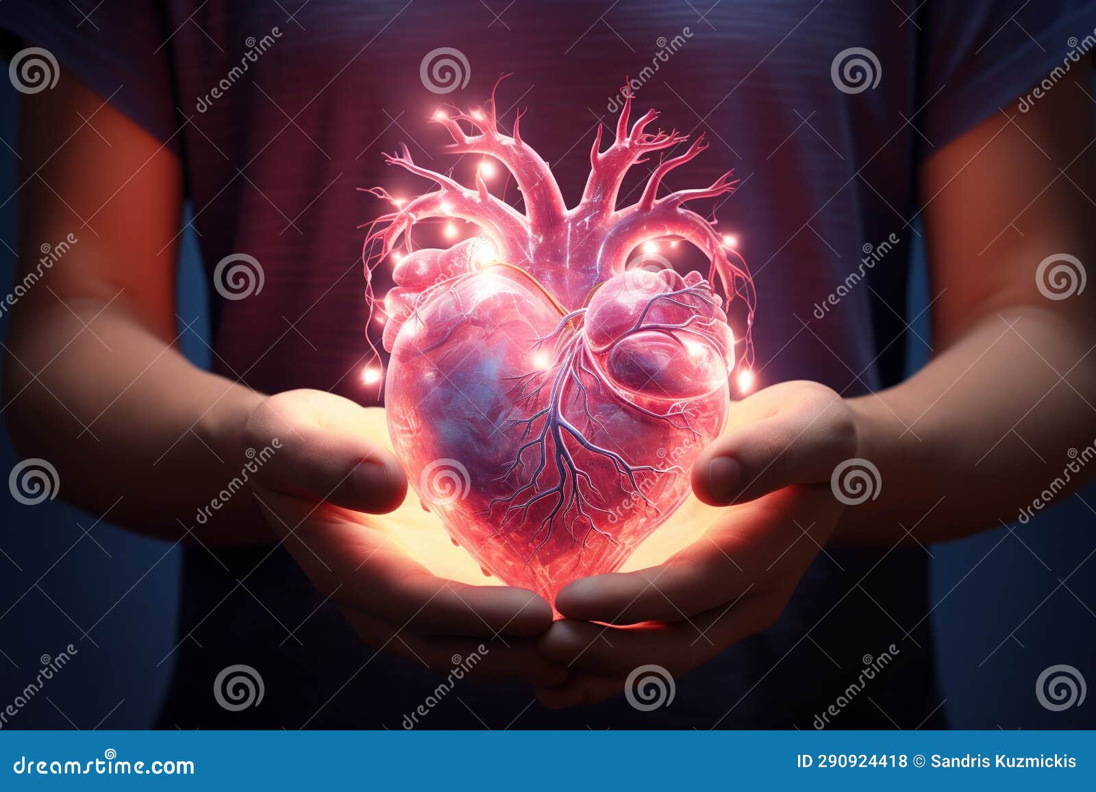 Glowing Human Heart in Hands. Generative AI Stock Illustration ...