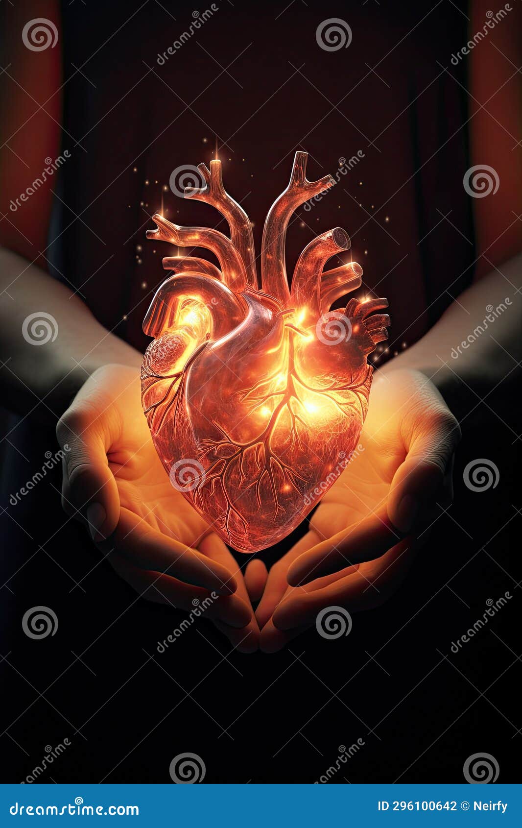 Glowing Human Heart in Hands Stock Illustration - Illustration of ...