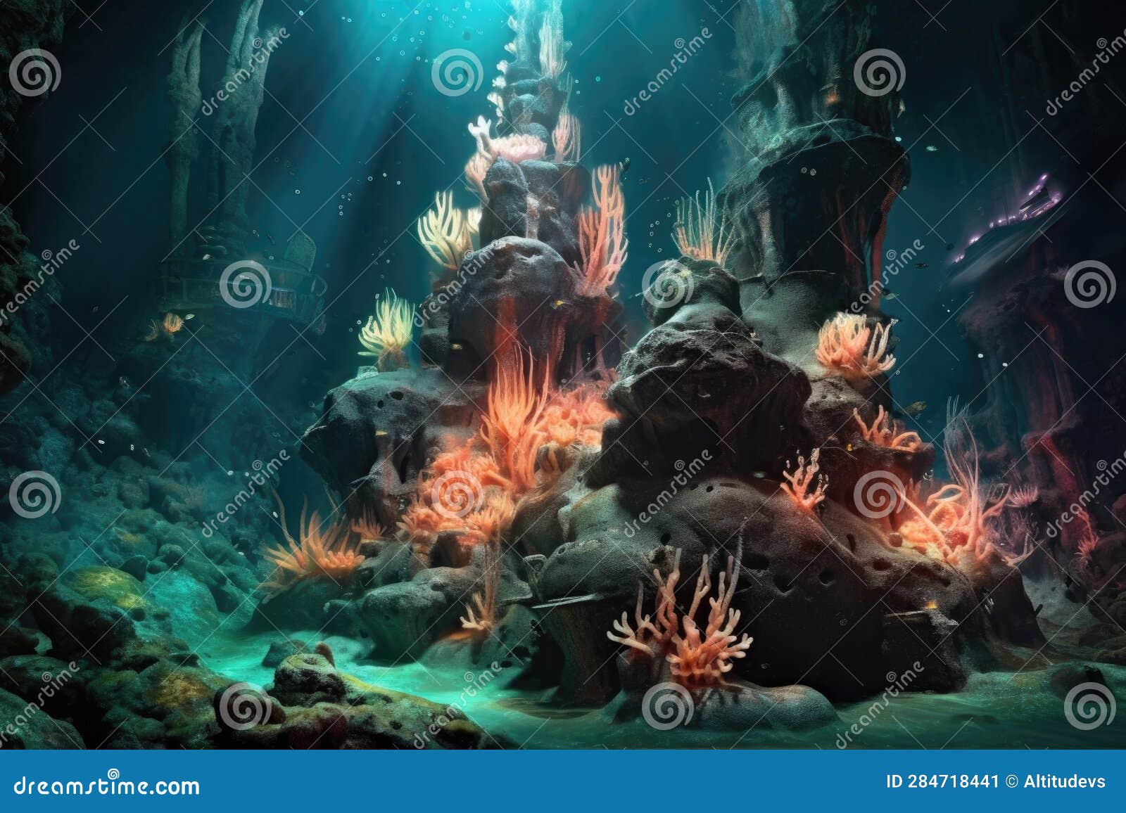 Glowing Hydrothermal Vent Surrounded by Deep-sea Creatures Stock Image ...