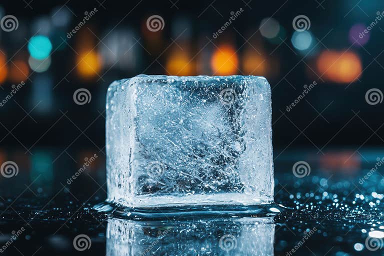 Glowing Ice Cube on Dark Background Stock Illustration - Illustration ...