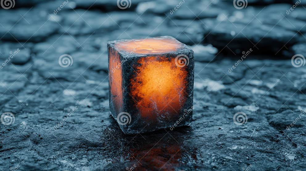 Glowing Ice Cube on Frozen Surface Stock Illustration - Illustration of ...