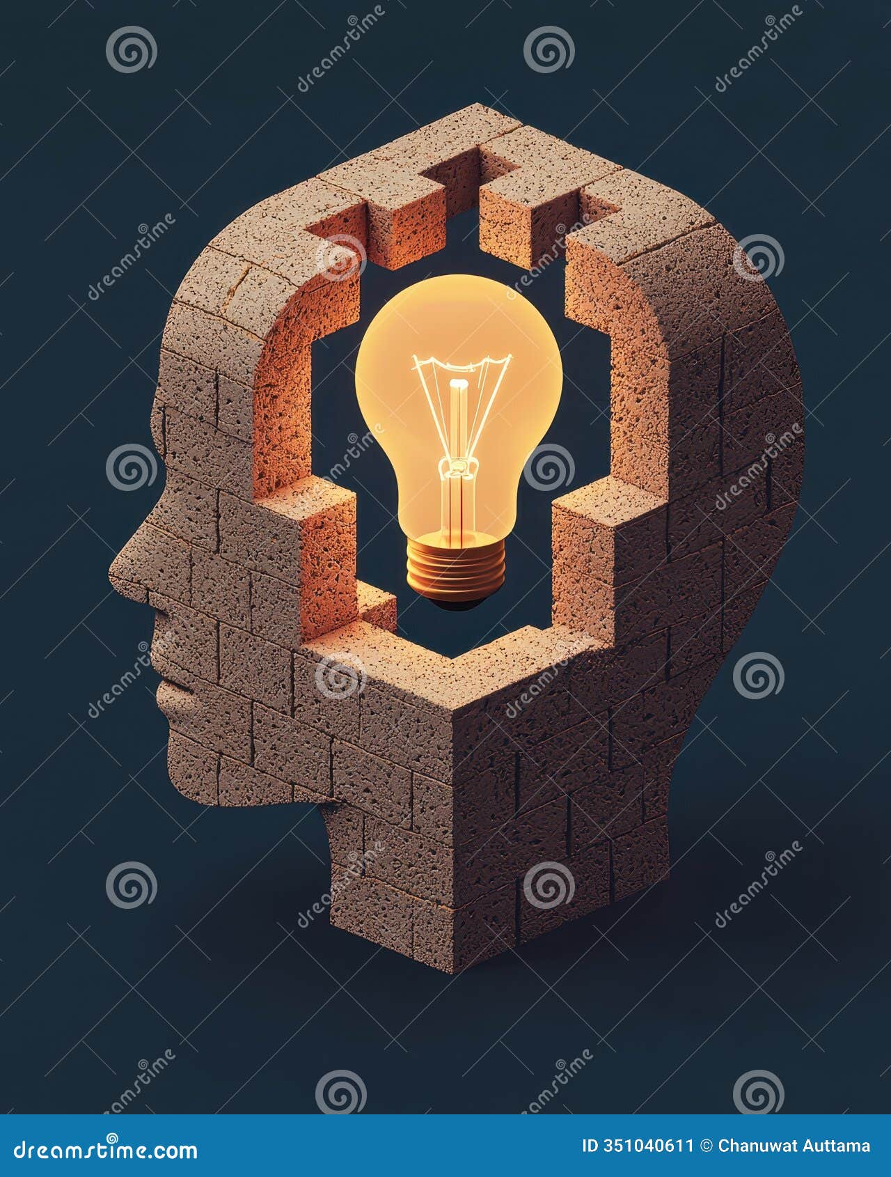 Glowing Idea Illuminated Mind Brick Head Light Bulb Concept Stock ...