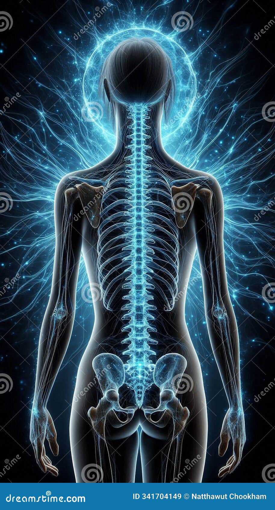 Illuminated Human Spine and Energy Flow Stock Illustration ...