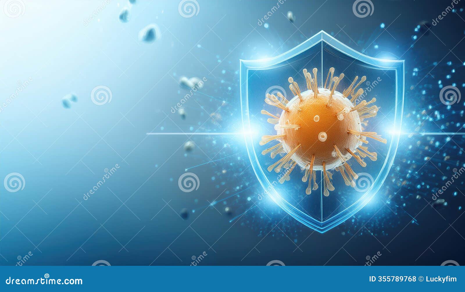 Glowing Immune Cell Shield Surrounded by Dynamic Energy Particles Stock ...