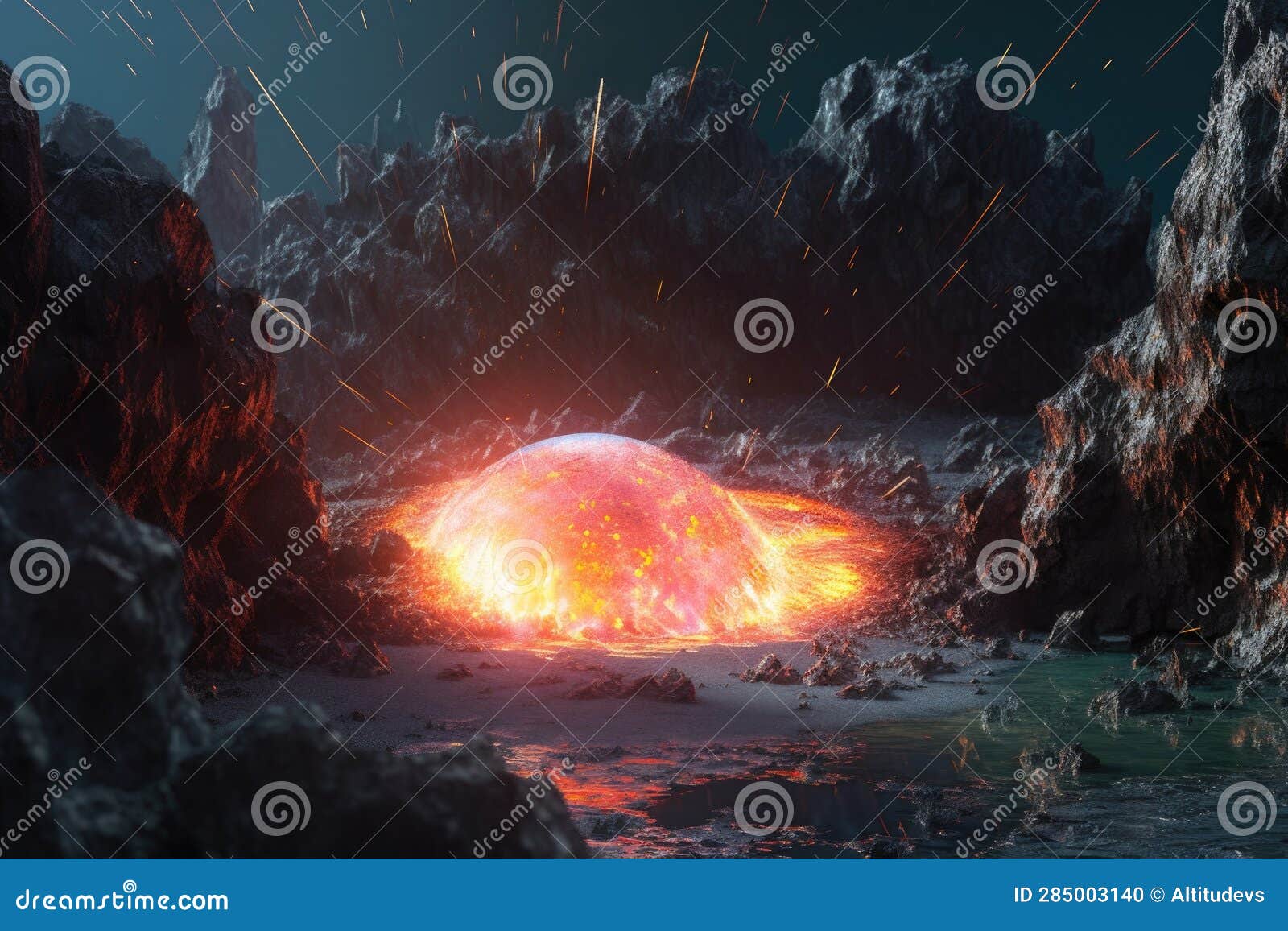 Asteroid Surface With Mysterious Glowing Cracks Or Fissures Stock Image ...