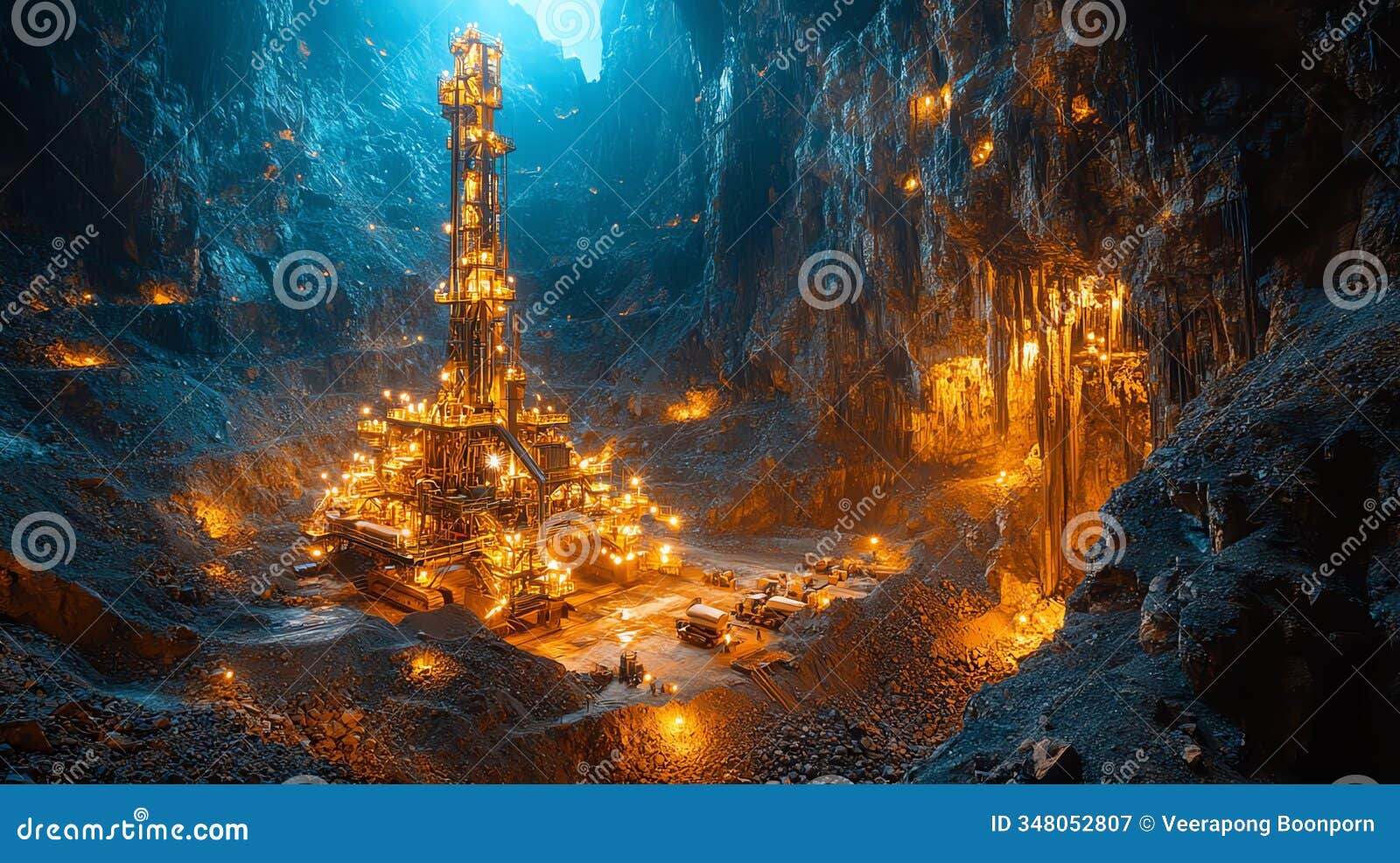 A Glowing Industrial Structure Illuminates a Cavernous Underground ...