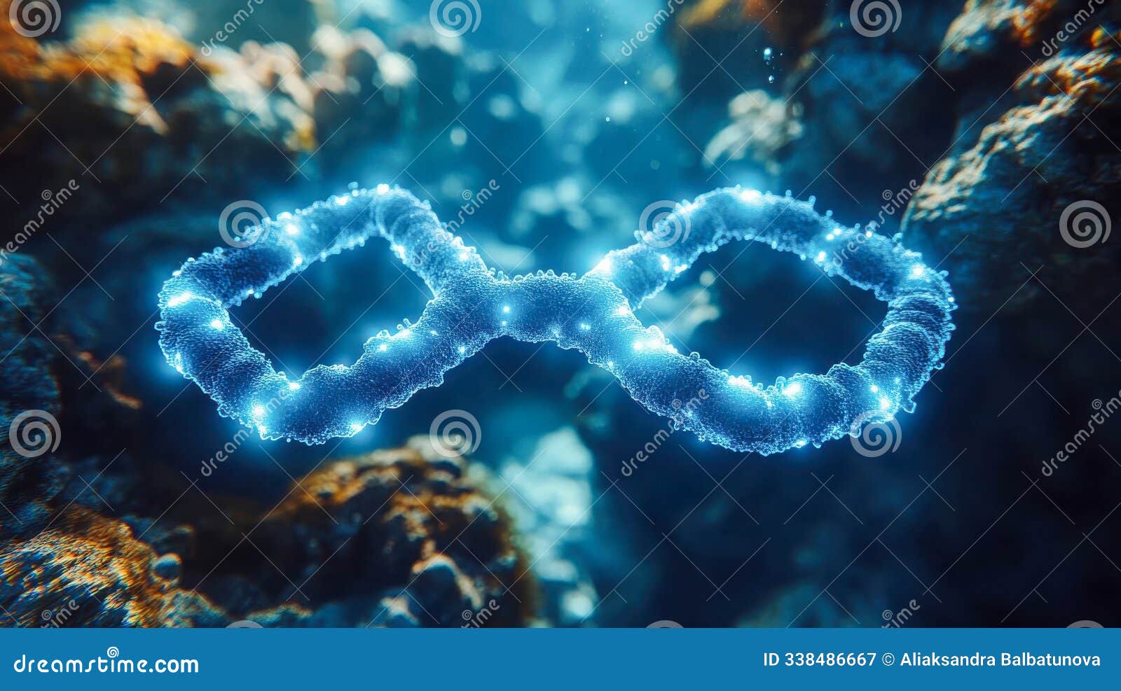 A Glowing Infinity Symbol Formed by Bubbles Deep Underwater Stock Image ...