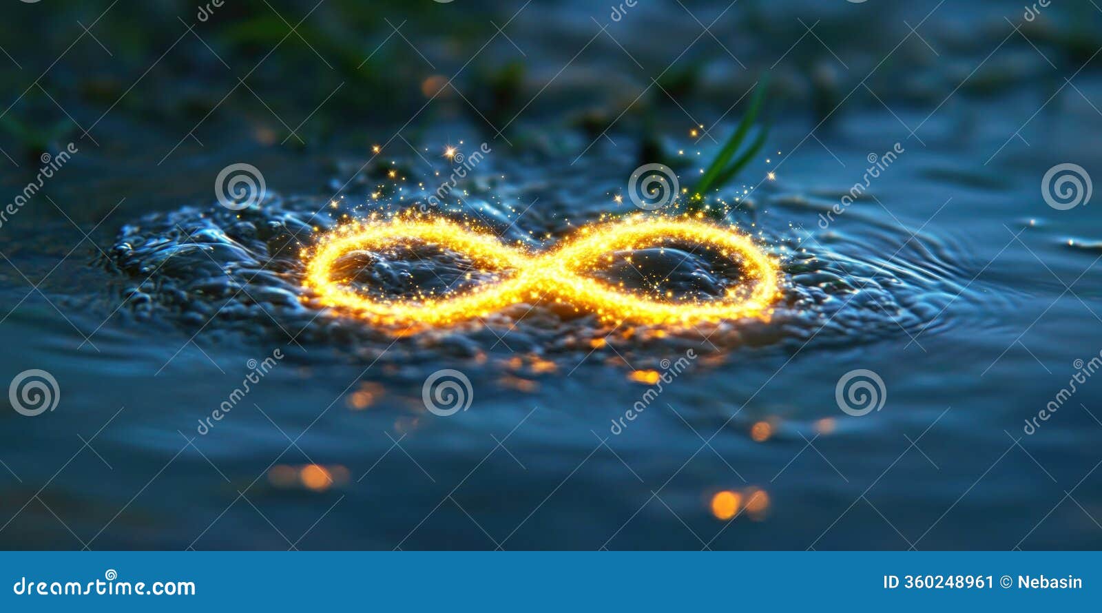 Glowing Infinity Symbol in Water with Sparkling Lights and Nature ...