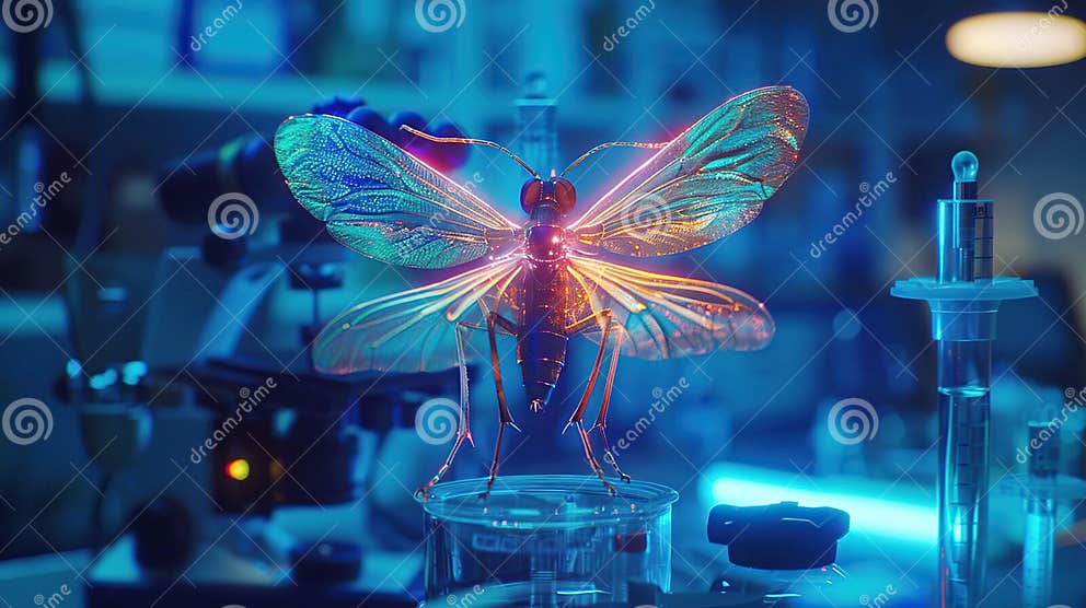 A Glowing Insect Specimen Under a Blue Light in a Science Lab Stock ...