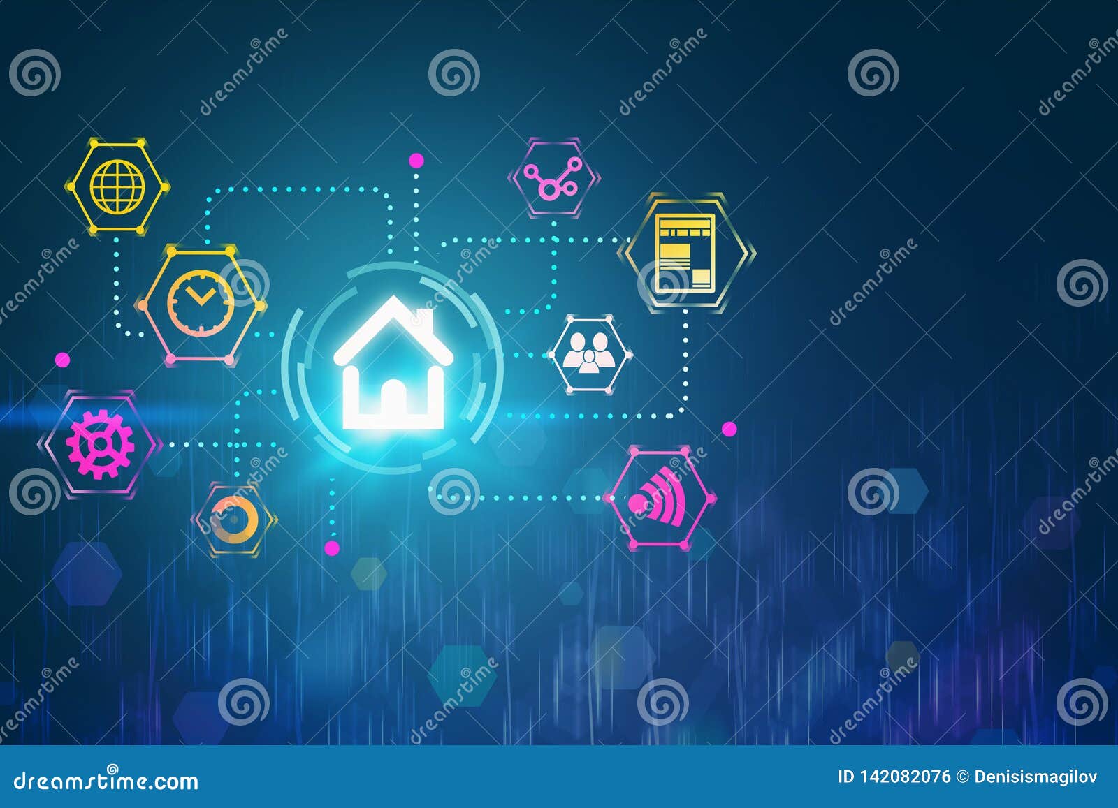 Glowing Internet Icons, Blue Digital Background Stock Photo ...