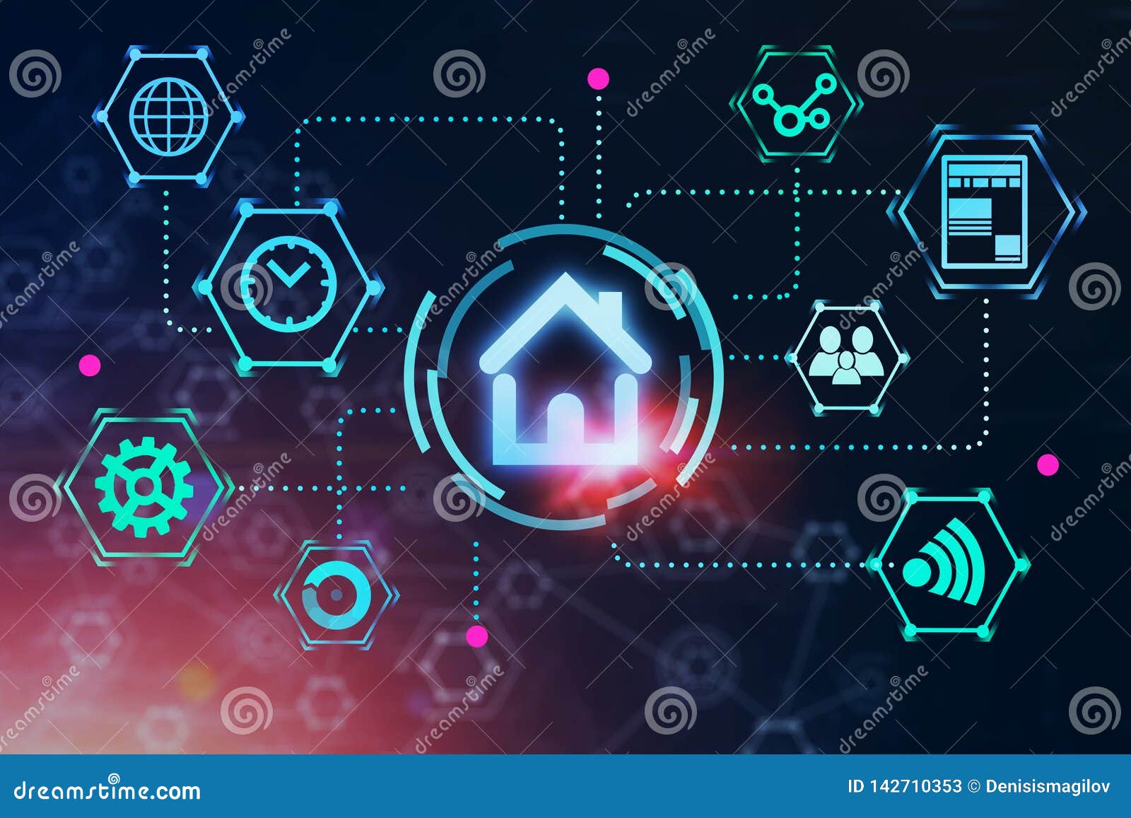 Glowing Internet Icons, Blue Digital Background Stock Photo ...