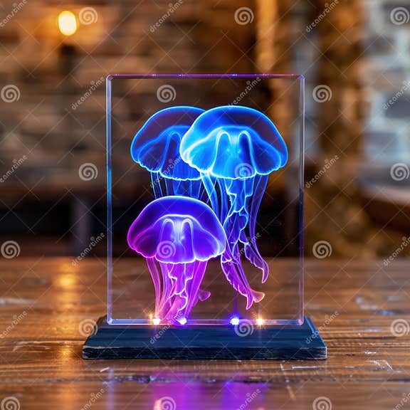 Glowing Jellyfish in Glass Display Stock Illustration - Illustration of ...