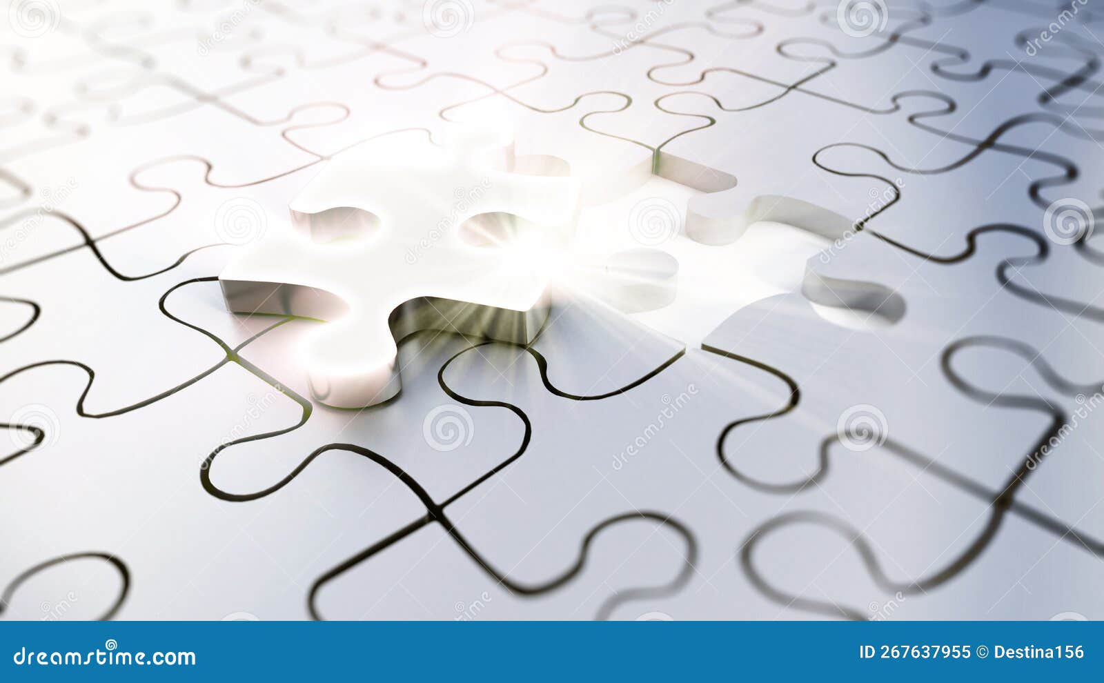 Glowing Jigsaw Puzzle Part on Connected Puzzle Pieces. 3D Illustration ...