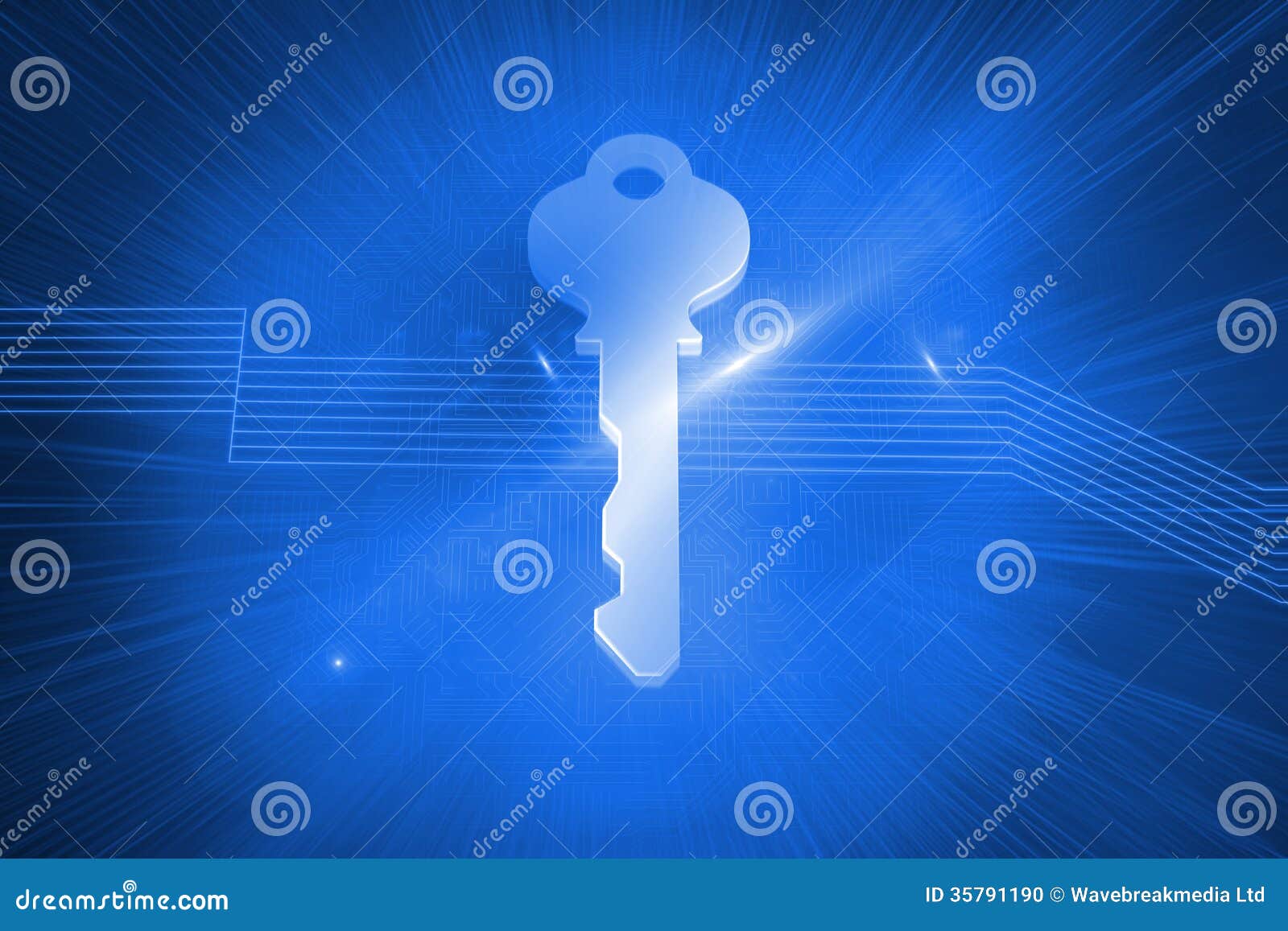 Glowing Key on Blue Background Stock Illustration - Illustration of ...